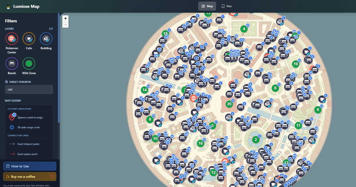 Lumiose City Map - Pokemon Legends Z-A Shiny Hunting Tool | TrainerLab